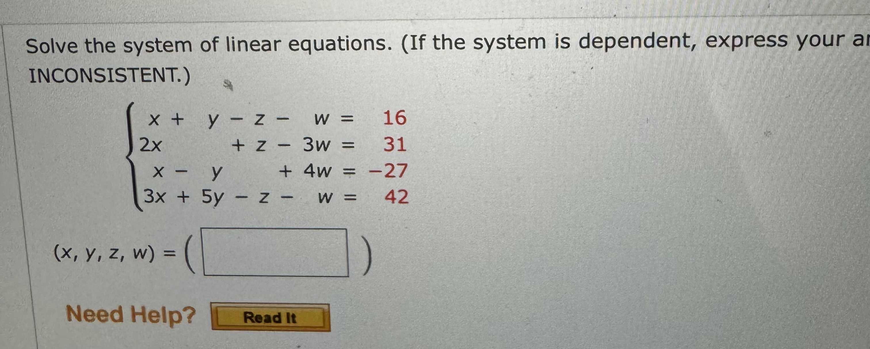 Solved Solve the system of linear equations. (If the system | Chegg.com