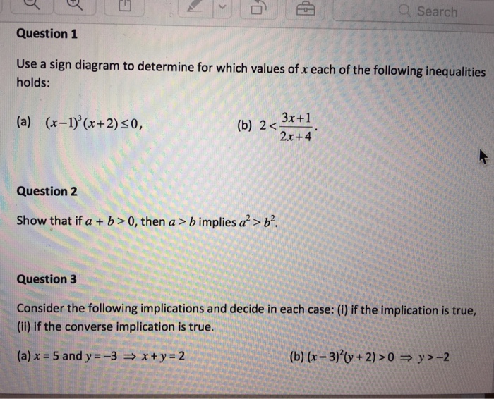 Solved Search Question1 Use a sign diagram to determine for | Chegg.com
