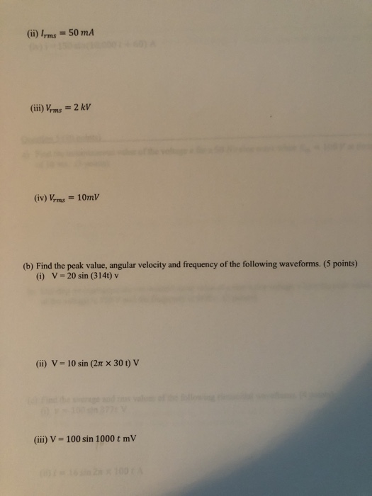 Solved (a) Write the sinusoidal expression for voltages and | Chegg.com