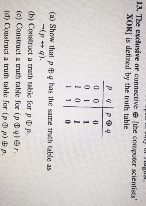 Solved 13. The exclusive or connective [the computer | Chegg.com