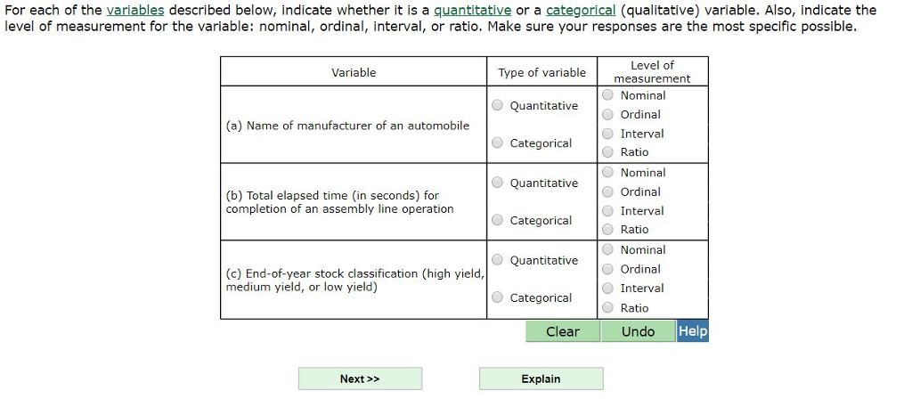 Solved For each of the variables described below, indicate | Chegg.com