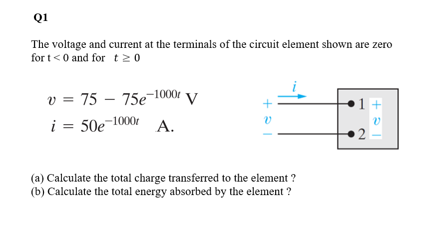 Solved Q1The voltage and current at the terminals of the | Chegg.com