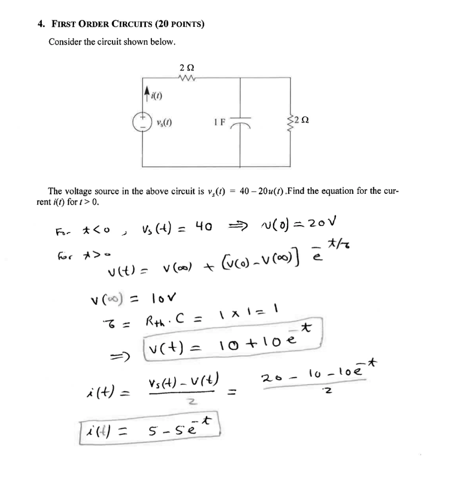 Solved 4. FIRST ORDER CIRCUITS (20 POINTS) Consider the | Chegg.com