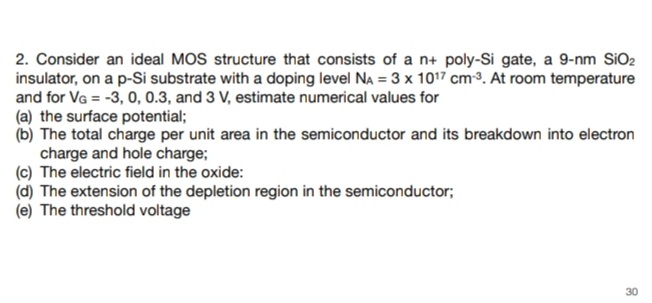 Solved 2. Consider an ideal MOS structure that consists of a | Chegg.com