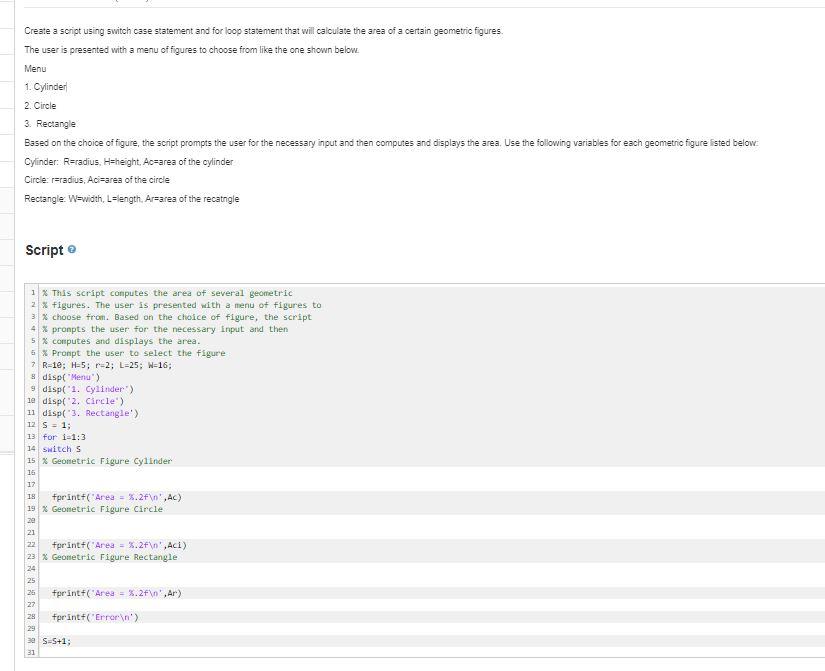 Solved Create a script using switch case statement and for | Chegg.com