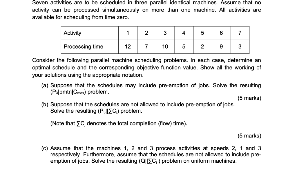 Seven activities are to be scheduled in three | Chegg.com