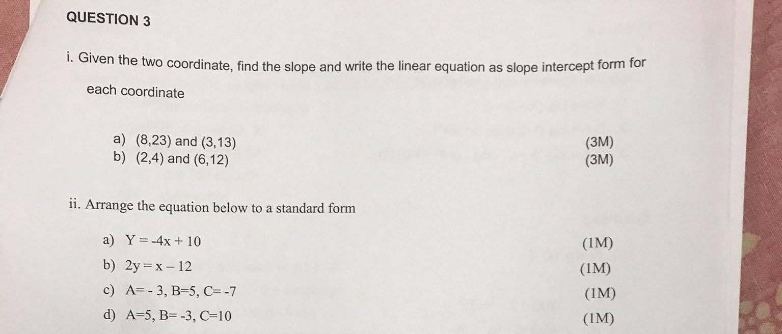 Solved QUESTION 3 1. Given the two coordinate, find the | Chegg.com