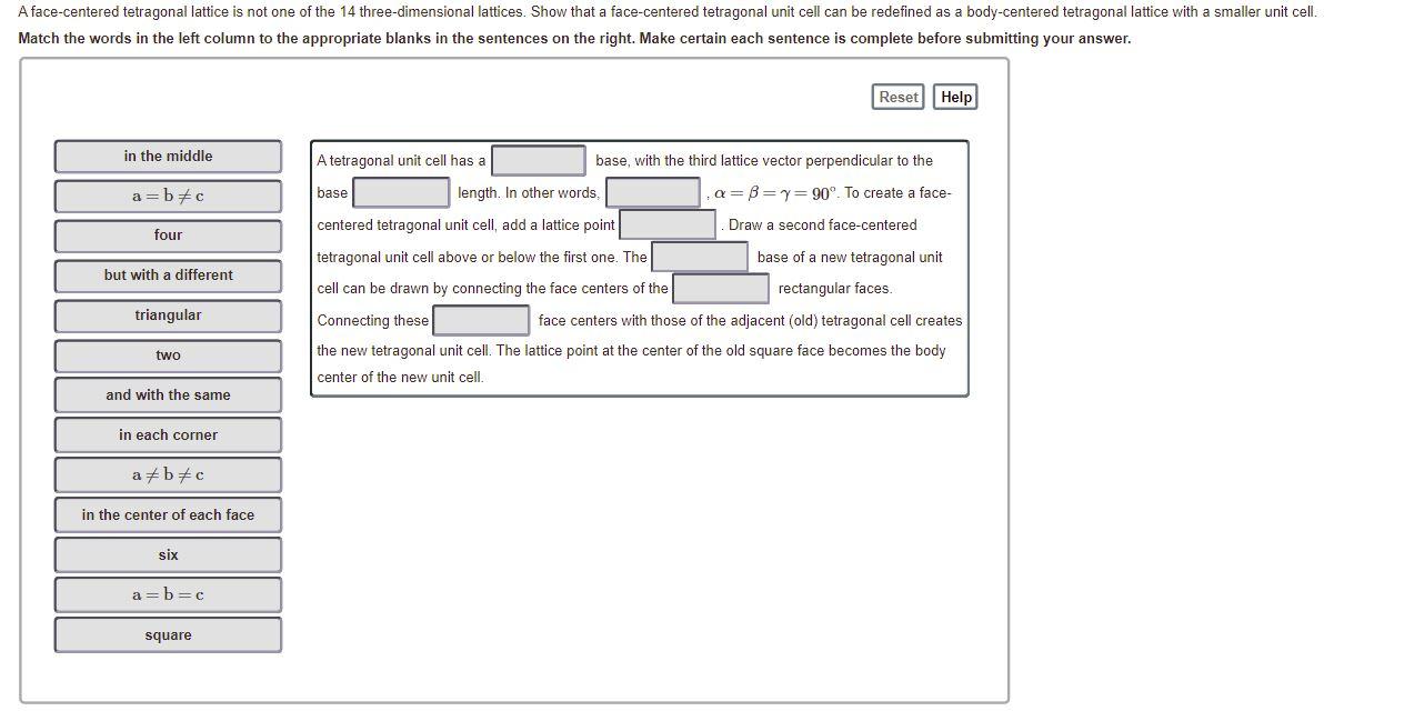 Solved A face-centered tetragonal lattice is not one of the | Chegg.com