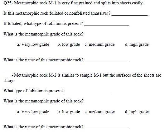 Solved Part C - Metamorphic Rocks Considering the rocks | Chegg.com