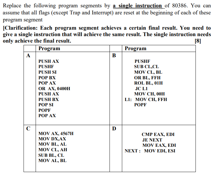 Solved Replace the following program segments by a single | Chegg.com