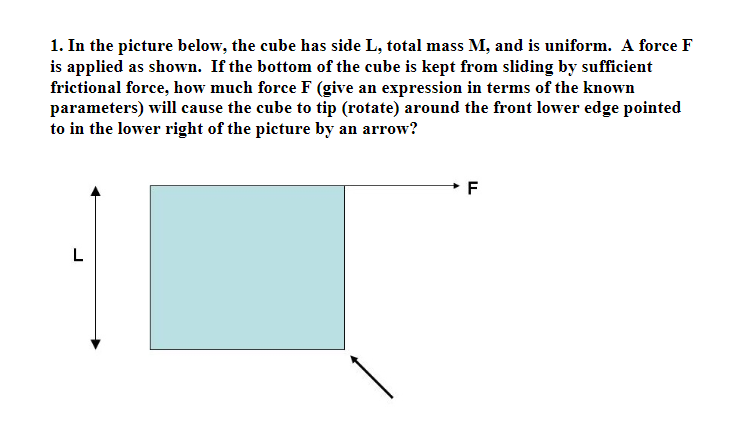 Solved 1. In the picture below, the cube has side L, total | Chegg.com
