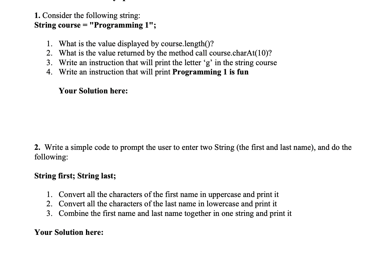 Solved 1. Consider the following string: String course = | Chegg.com