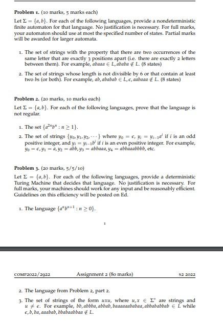 Solved Problem 1. ( 10 marks, 5 marks each) Let Σ={a,b}. For | Chegg.com Solved Problem 1. ( 10 marks, 5 marks each) Let Σ={a,b}. For | Chegg.com