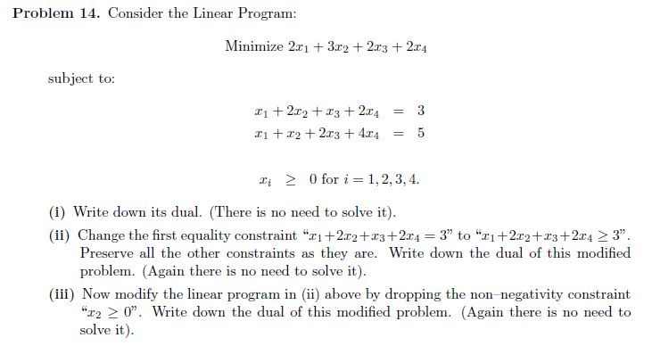 Solved Problem 14. Consider the Linear Program Minimize 2 | Chegg.com