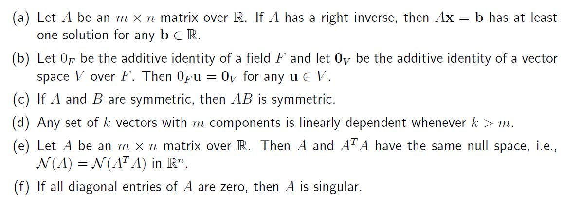 Solved Determine whether the following statements are true | Chegg.com