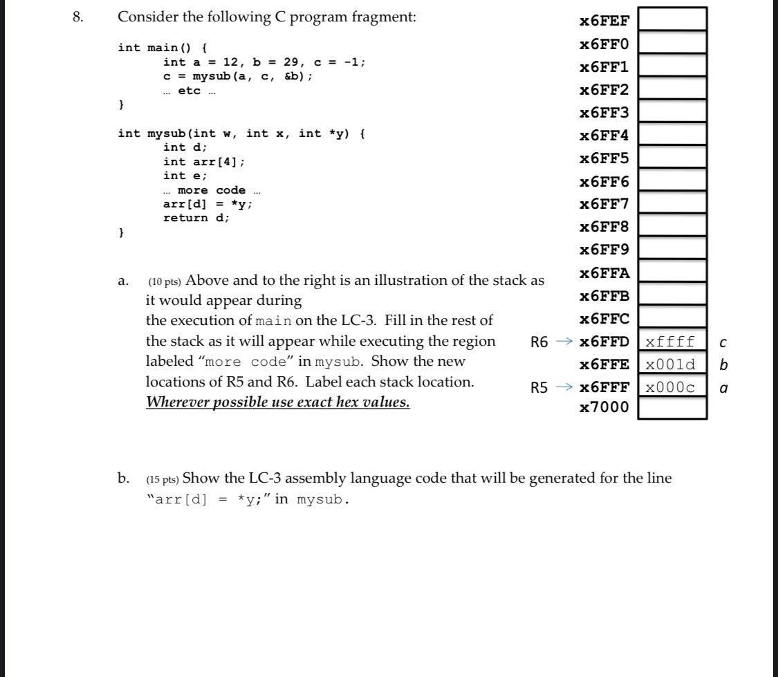 8 Consider The Following C Program Fragment X6fef
