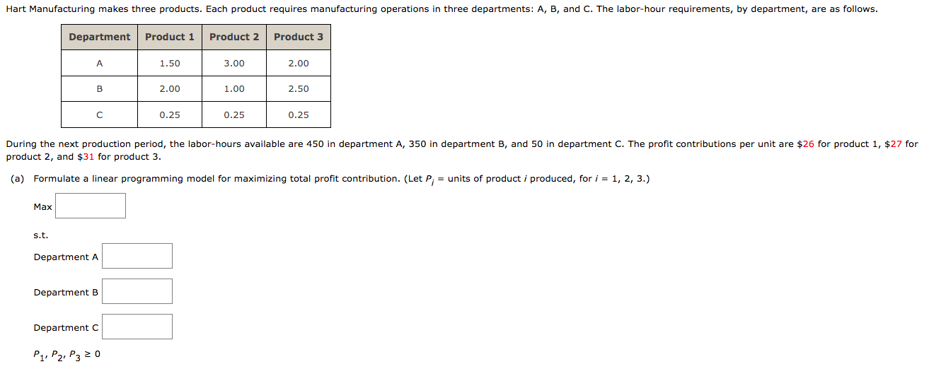 Solved product 2 , and $31 for product 3. (a) Formulate a | Chegg.com