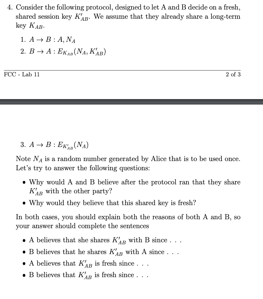 Solved 4. Consider the following protocol, designed to let A | Chegg.com