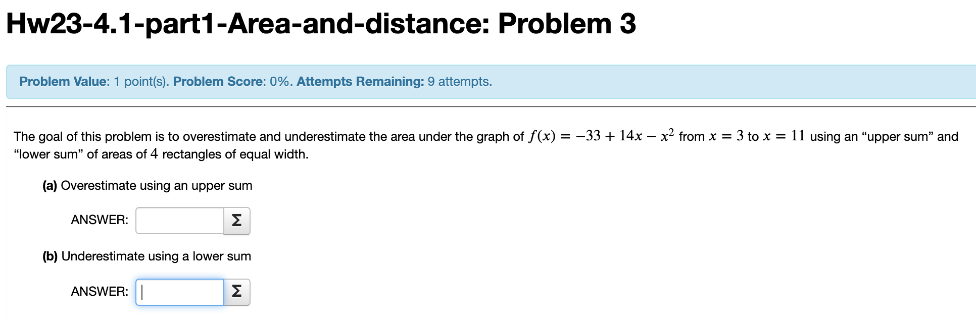 Solved Hw23-4.1-part1-Area-and-distance: Problem 3 Problem | Chegg.com