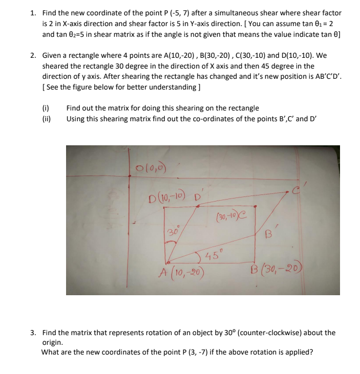 Solved 1. Find the new coordinate of the point P(−5,7) after | Chegg.com
