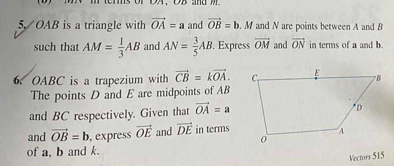 Solved m. = 5./OAB is a triangle with OA = a and OB = b. M | Chegg.com