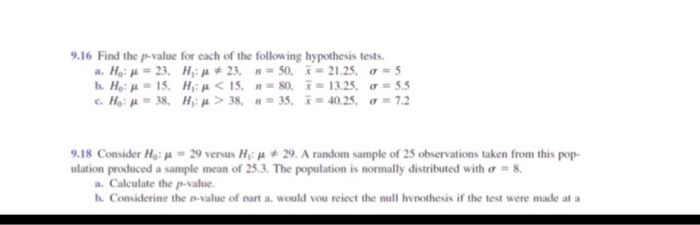 Solved .16 Find the p-value for each of the following | Chegg.com