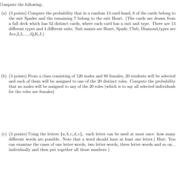 Solved Compute the following: (a) (3 points) Compute the | Chegg.com