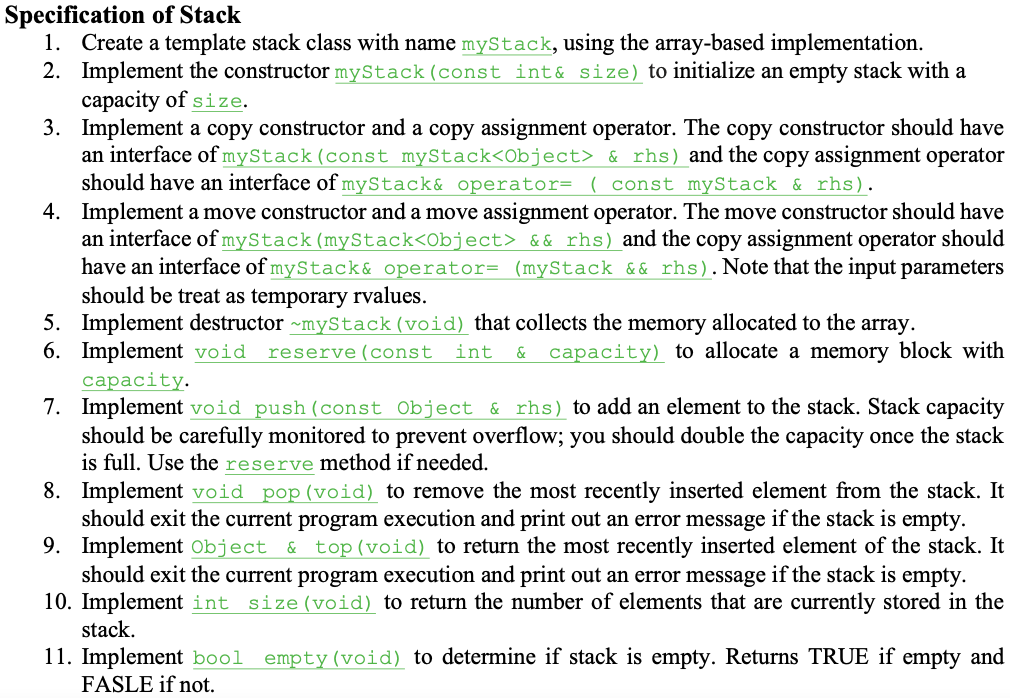 Solved Specification of Stack 1. Create a template stack | Chegg.com