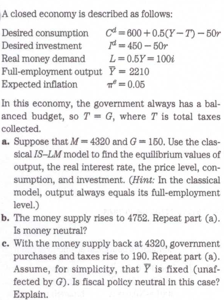 Solved A closed economy is described as follows: Desired | Chegg.com
