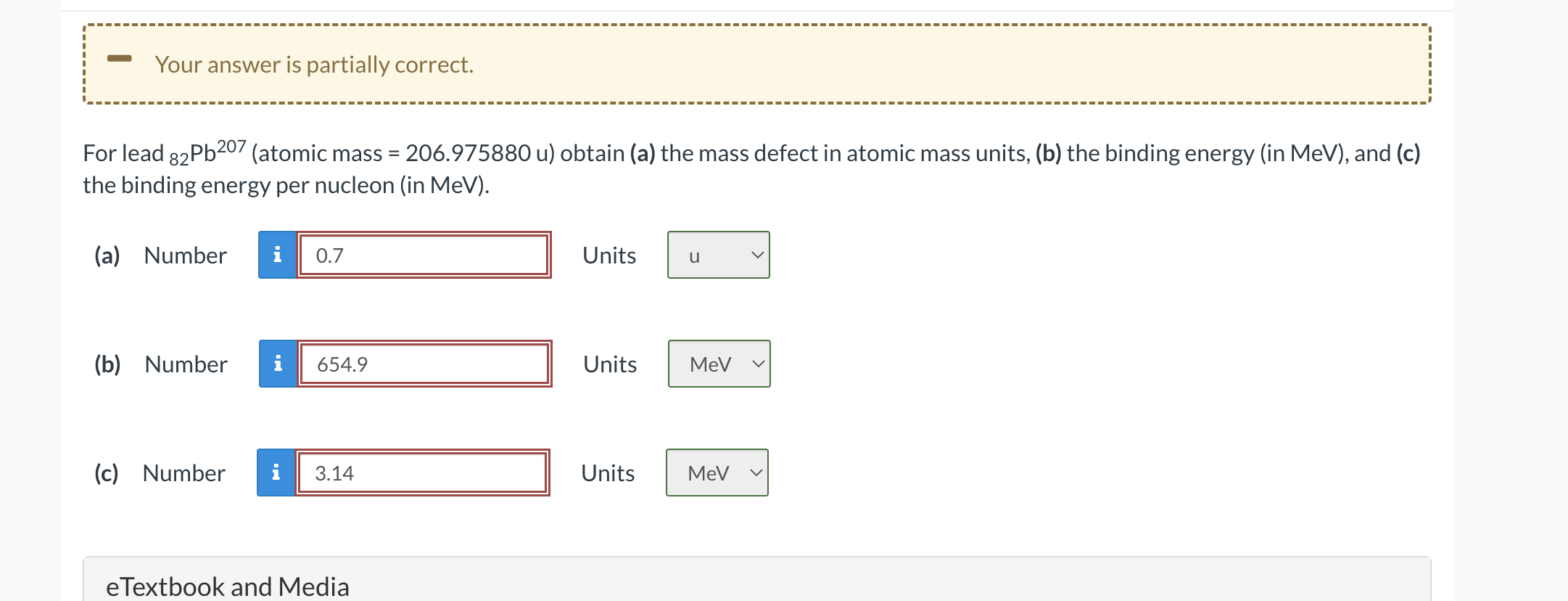 Solved Your answer is partially correct. For lead 82 Pb207 | Chegg.com