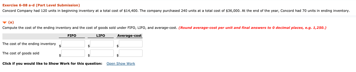 Solved Exercise 6-08 a-d (Part Level Submission) Concord | Chegg.com