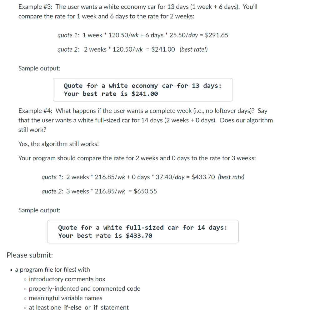 Solved Project Description - Car Rental Quotes Write a | Chegg.com