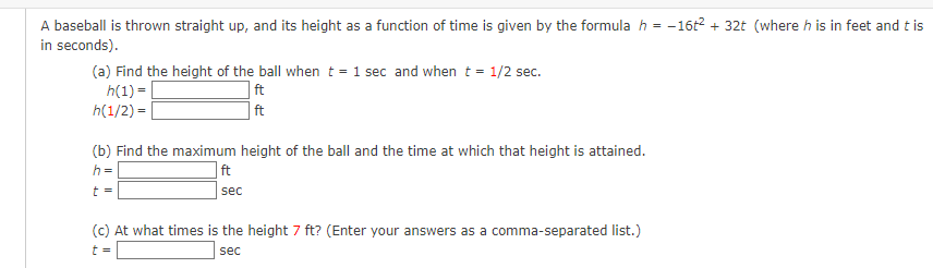 Solved A baseball is thrown straight up, and its height as a | Chegg.com