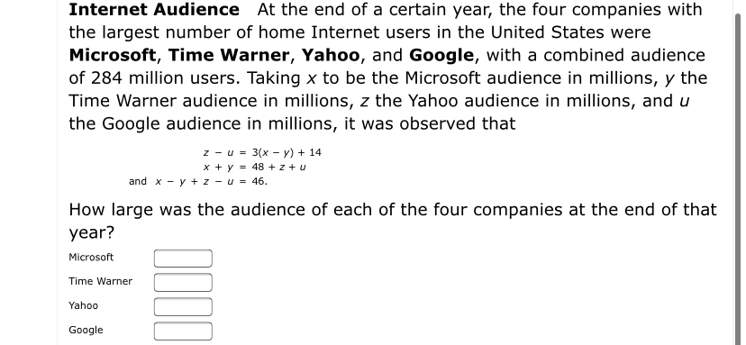 Solved Internet Audience At the end of a certain year, the | Chegg.com