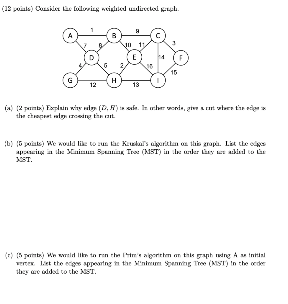Solved (12 points) Consider the following weighted | Chegg.com