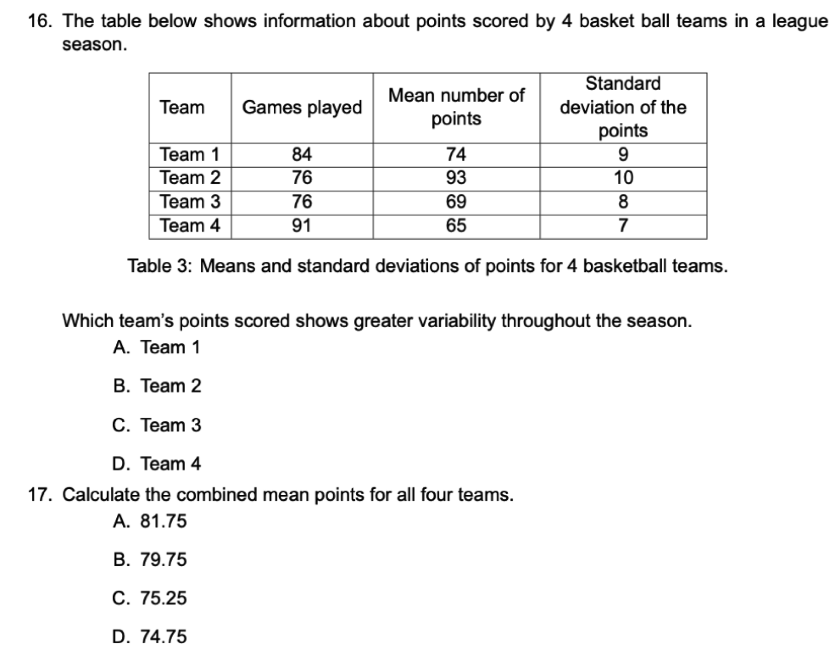 Solved 16. The table below shows information about points | Chegg.com