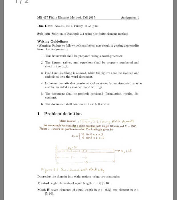 Solved Assignment 4 ME 477 Finite Element Method, Fall 2017 | Chegg.com
