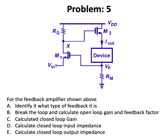 Solved Problem 5 For The Feedback Amplifier Shown Above A