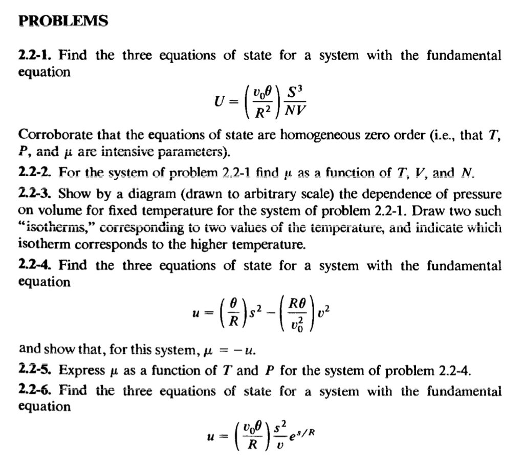 PROBLEMS 2.2-1. Find the three equations of state for | Chegg.com