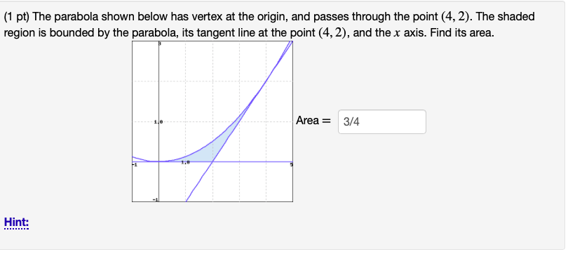 Solved (1 pt) The parabola shown below has vertex at the | Chegg.com