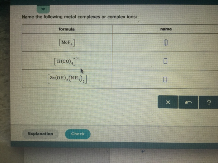 Solved Name the following metal complexes or complex ions: | Chegg.com