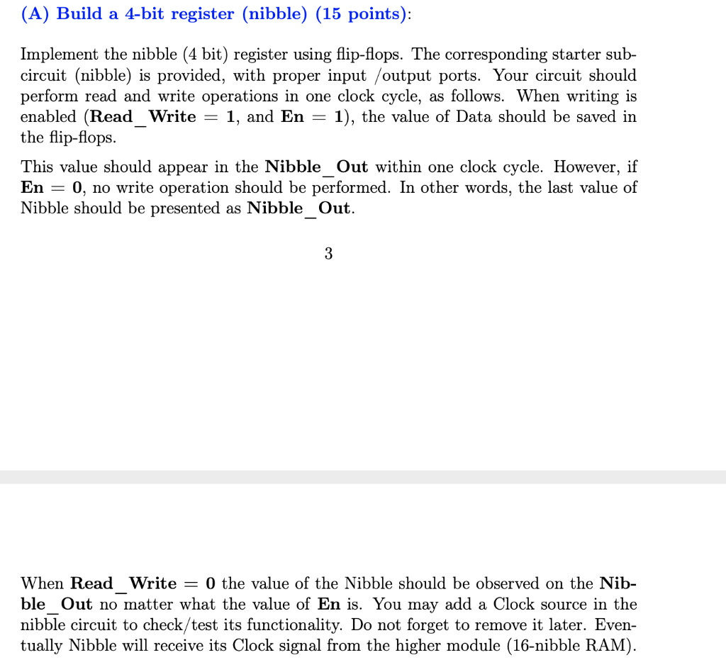 Solved (A) Build a 4-bit register (nibble) (15 points): | Chegg.com