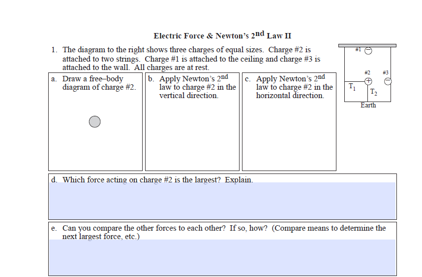 Solved Electric Force & Newton's 2nd Law II 1. The diagram | Chegg.com