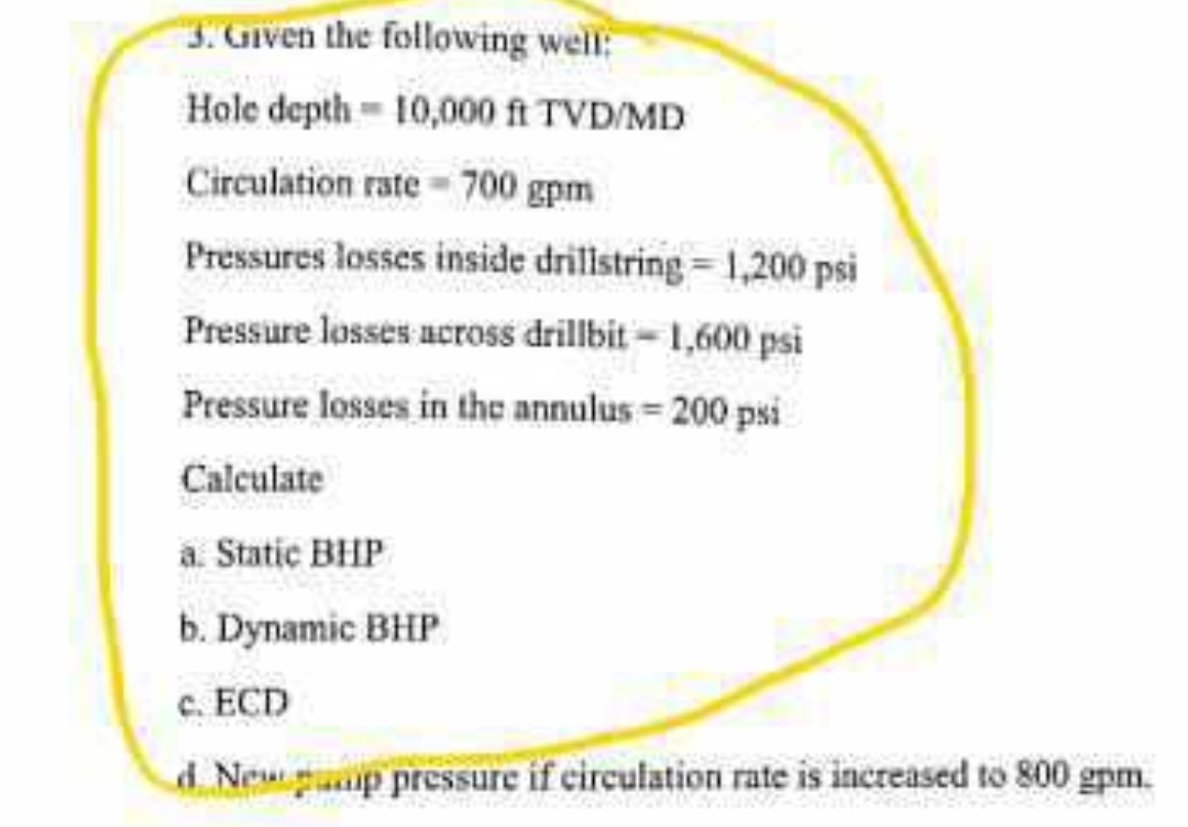 Given the following weil:Hole depth =10,000ft | Chegg.com