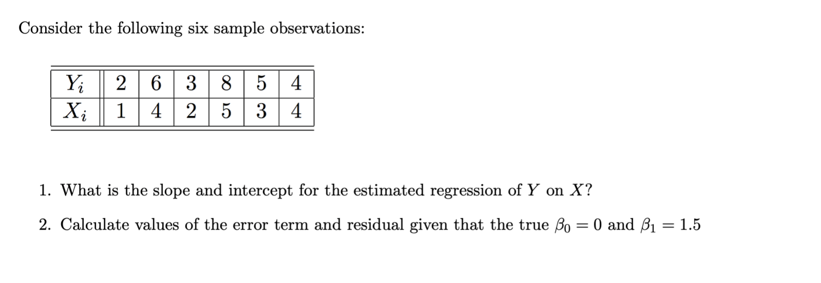 Solved Consider the following six sample observations: Yi Xi | Chegg.com