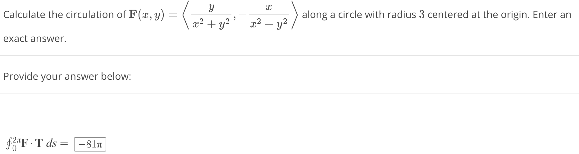 Solved Is this answer right?Calculate the circulation of | Chegg.com