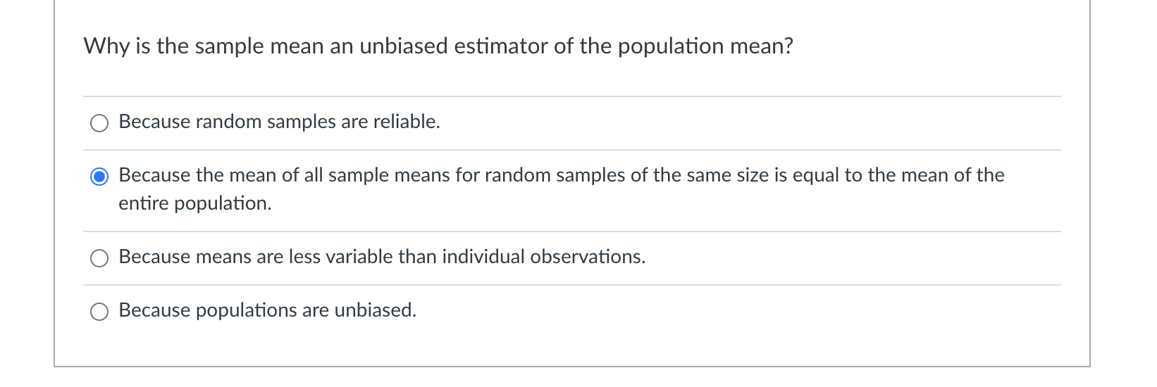 Solved Why is the sample mean an unbiased estimator of the | Chegg.com