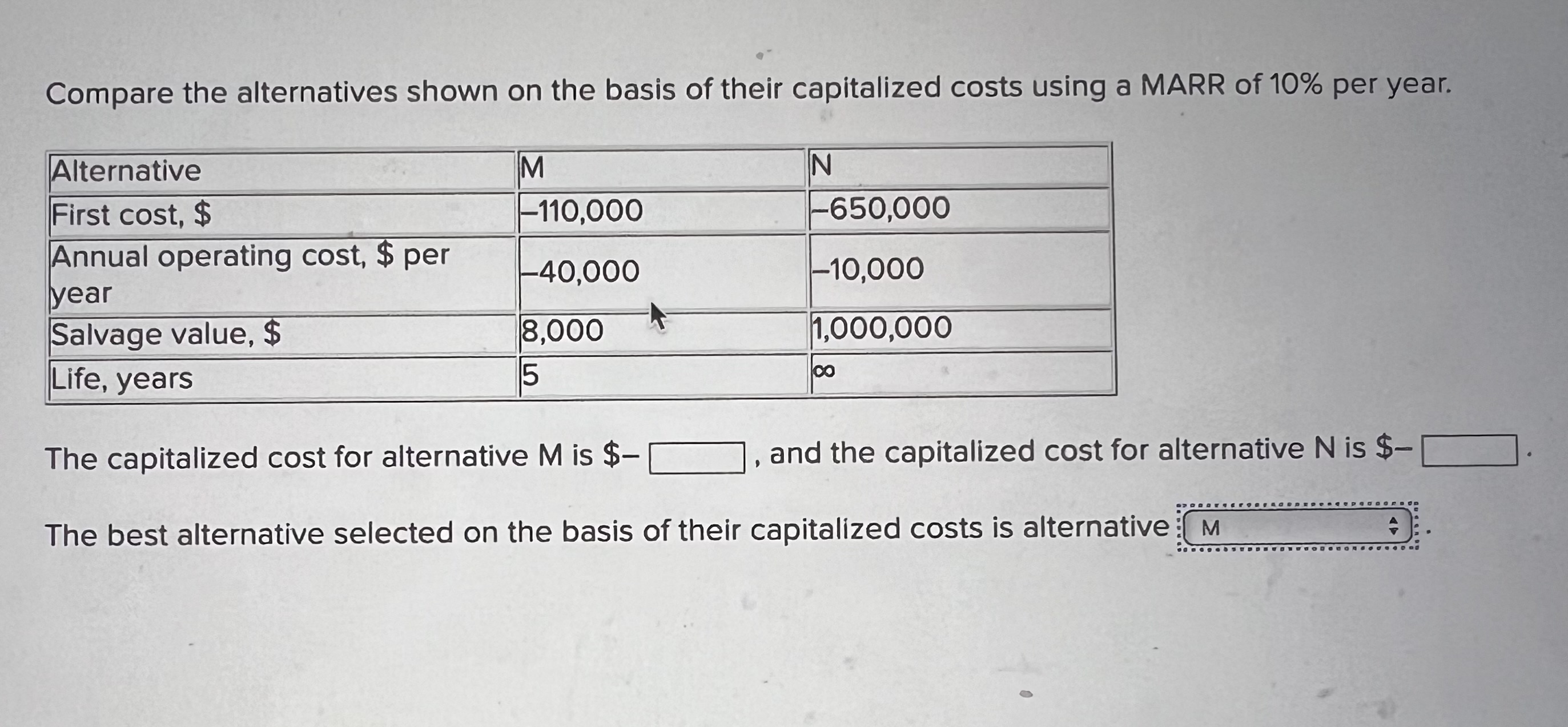 Solved Compare the alternatives shown on the basis of their | Chegg.com