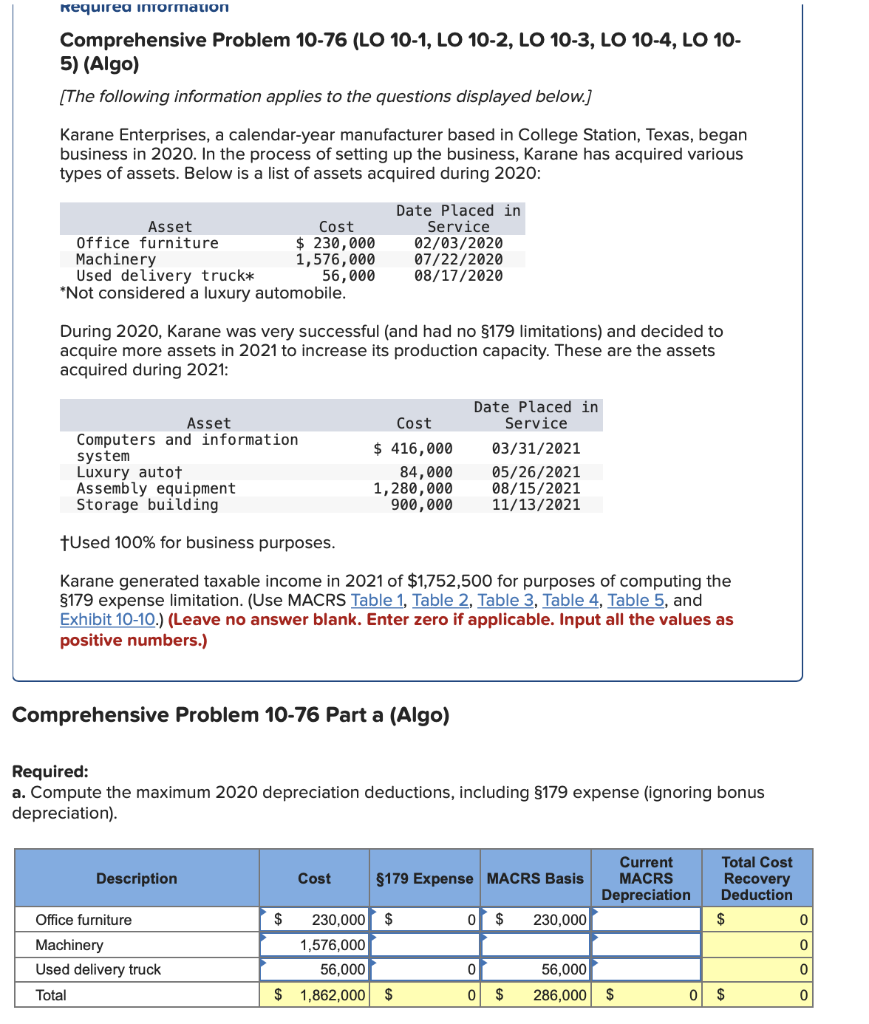 Solved Requirea information Comprehensive Problem 10-76 (LO | Chegg.com