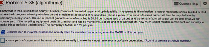 Solved Problem 5-35 (algorithmic) Question Help Each year in | Chegg.com